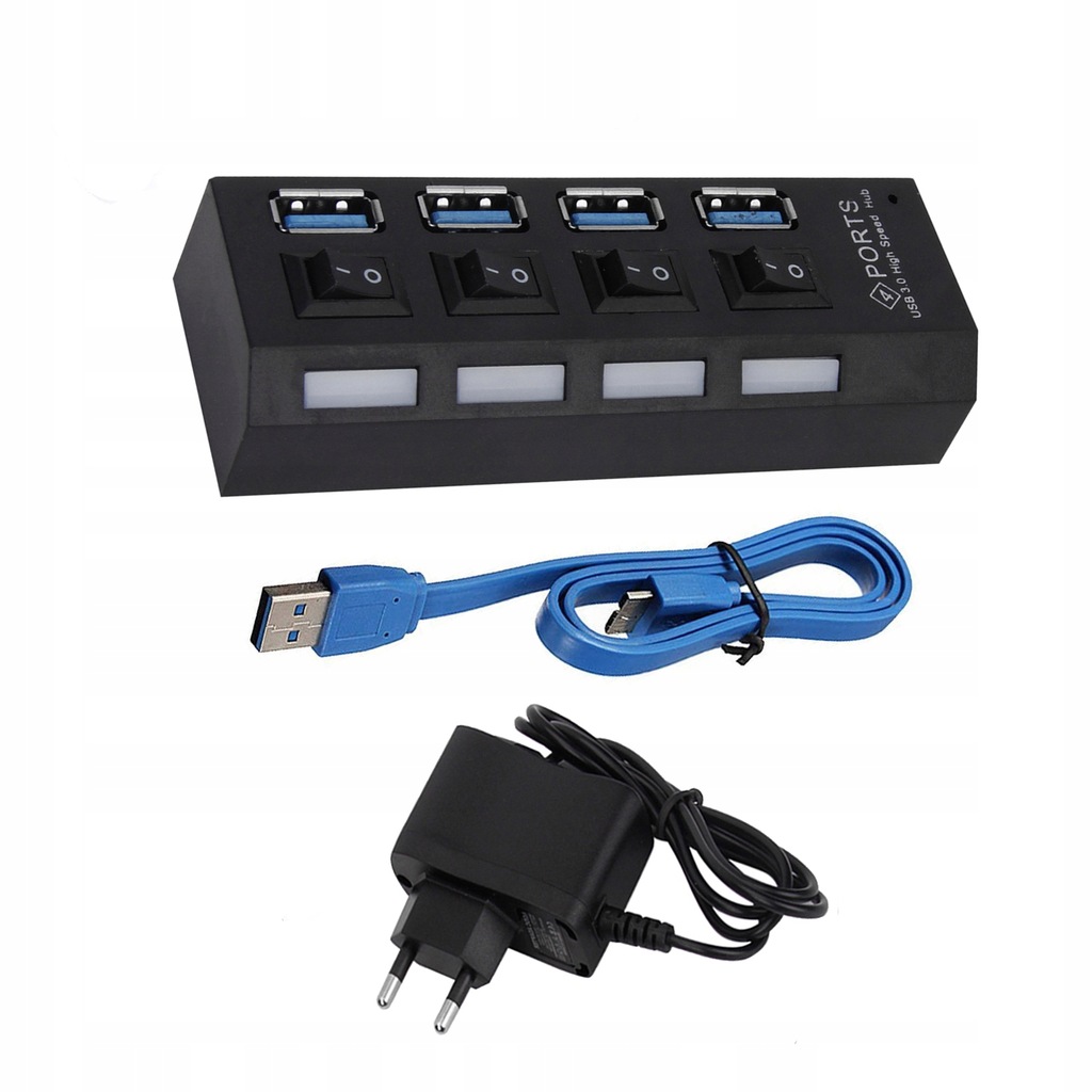 AKTYWNY HUB USB 3.0 ROZDZIELACZ 4 PORTY zasilacz - 11022011378 - oficjalne archiwum Allegro
