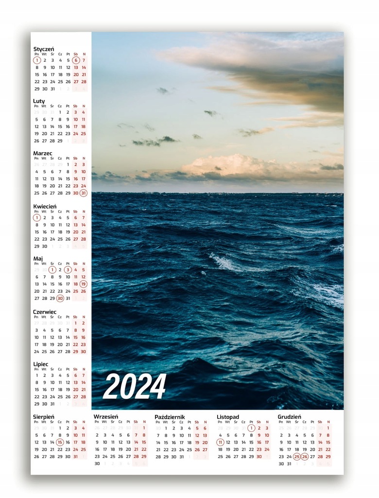 KALENDARZ PLAKATOWY A4 PDM MORZE 10 2024 - 14354912741 - oficjalne archiwum Allegro