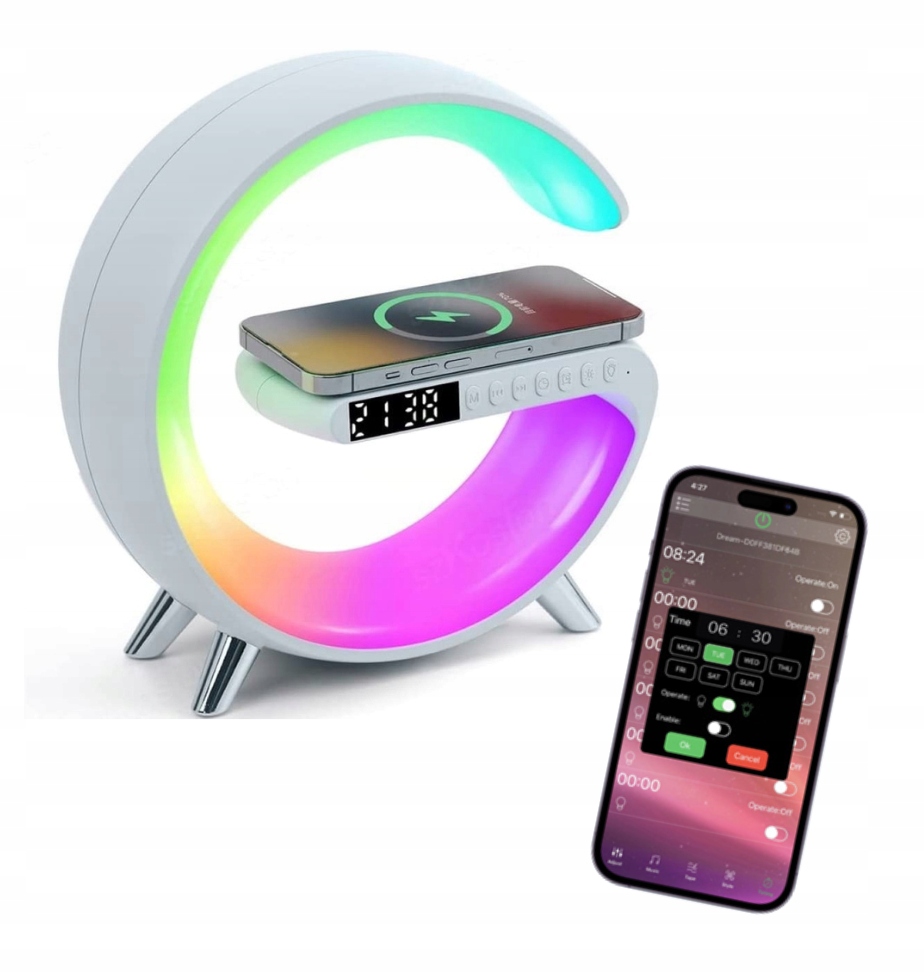 LAMPA G Z ŁADOWARKĄ INDUKCYJNĄ LED RGB LAMPKA NOCNA + GRATIS APLIKACJA ...