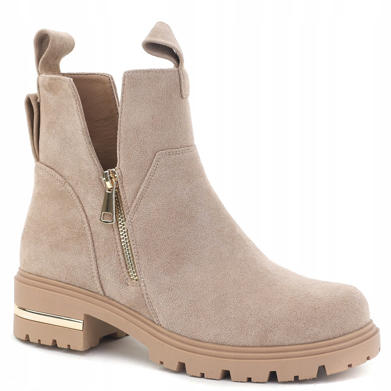 Khaki botki zamszowe ozdobne suwaki HB-152 r.40 - 11819513859 ...