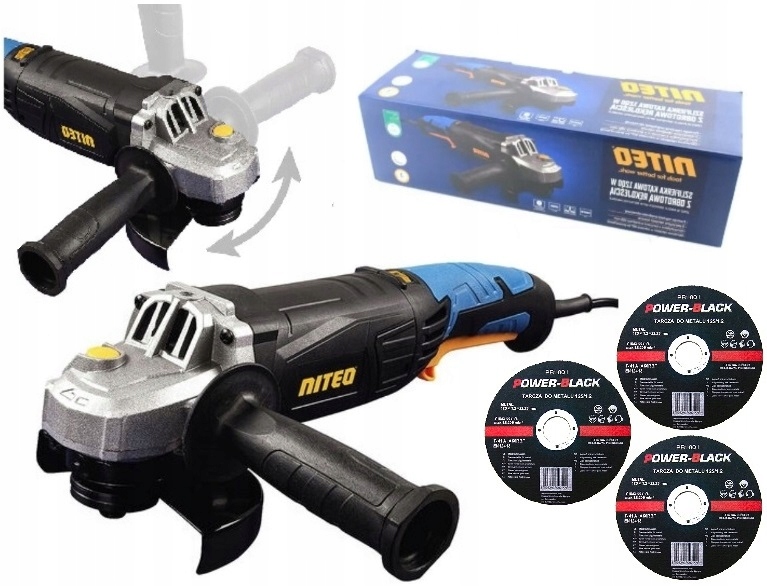 NITEO SZLIFIERKA KĄTOWA 125mm 1200W 2022' + TARCZE - 13334749735 - oficjalne archiwum Allegro