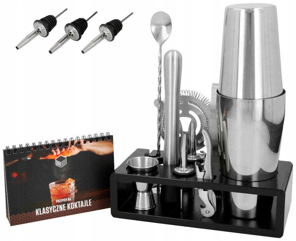 ZESTAW BARMAŃSKI DO DRINKÓW STOJAK 14 el Z KSIĄŻKĄ - 11995846499 ...