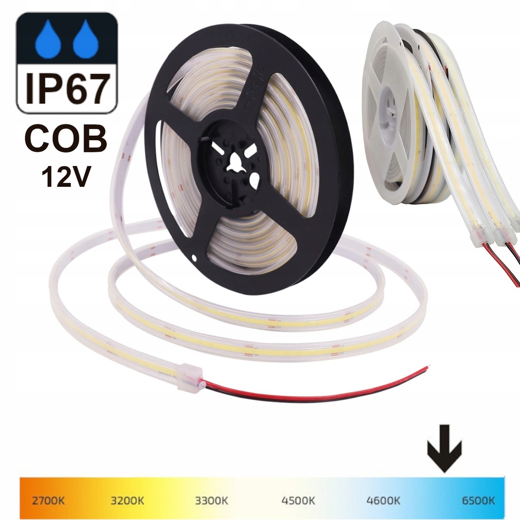 Taśma LED Neon COB 12V Zimna 5m linia LED IP67 - 12515412154 ...