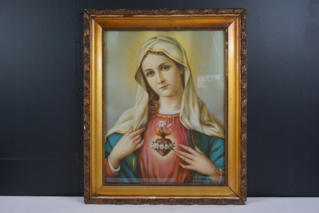 Niepokalane Serce Najświętszej Maryi Panny Maryja obraz oleodruk stara ...