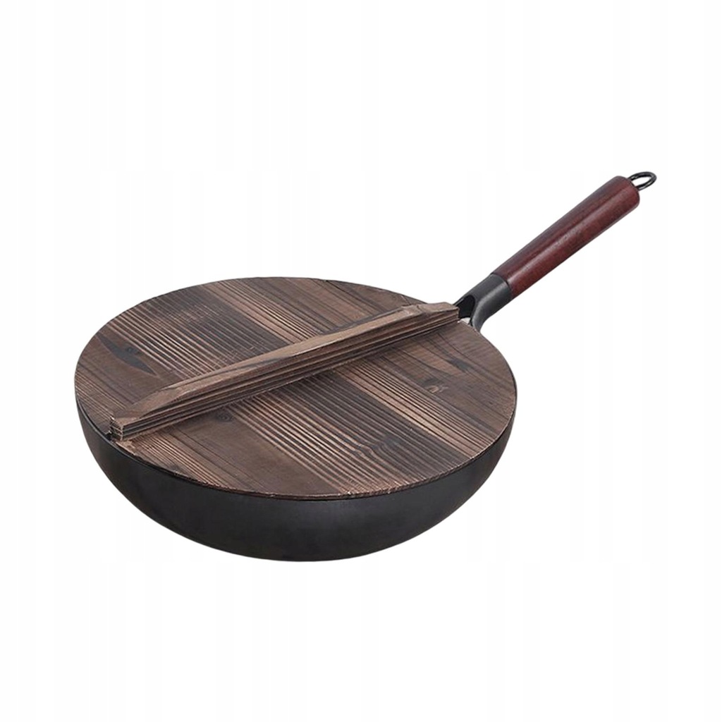 Wok Pan with Lid Cooking Wok Long Handle Cookware Wok Pan Cast Iron ...