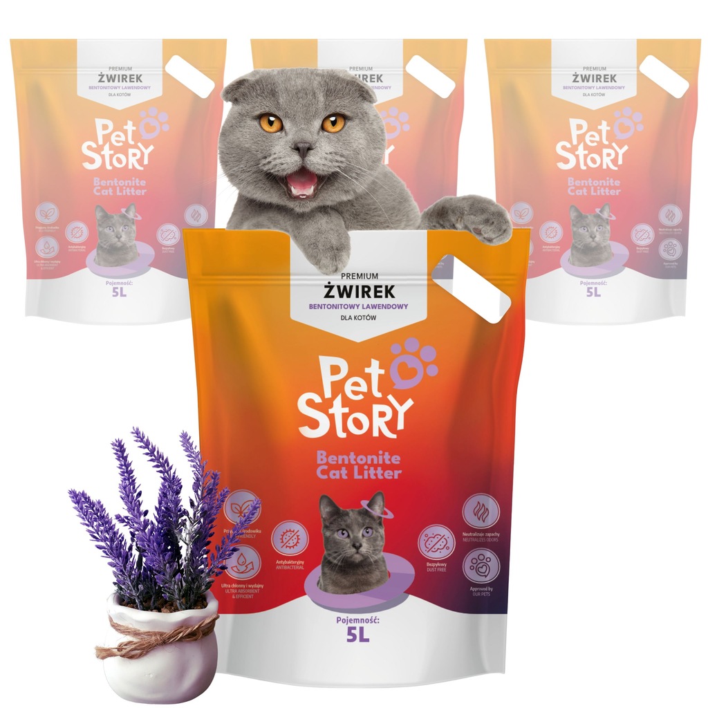 PETSTORY Żwirek bentonitowy lawendowy 4x5L = 20L - 14249006611 - oficjalne archiwum Allegro