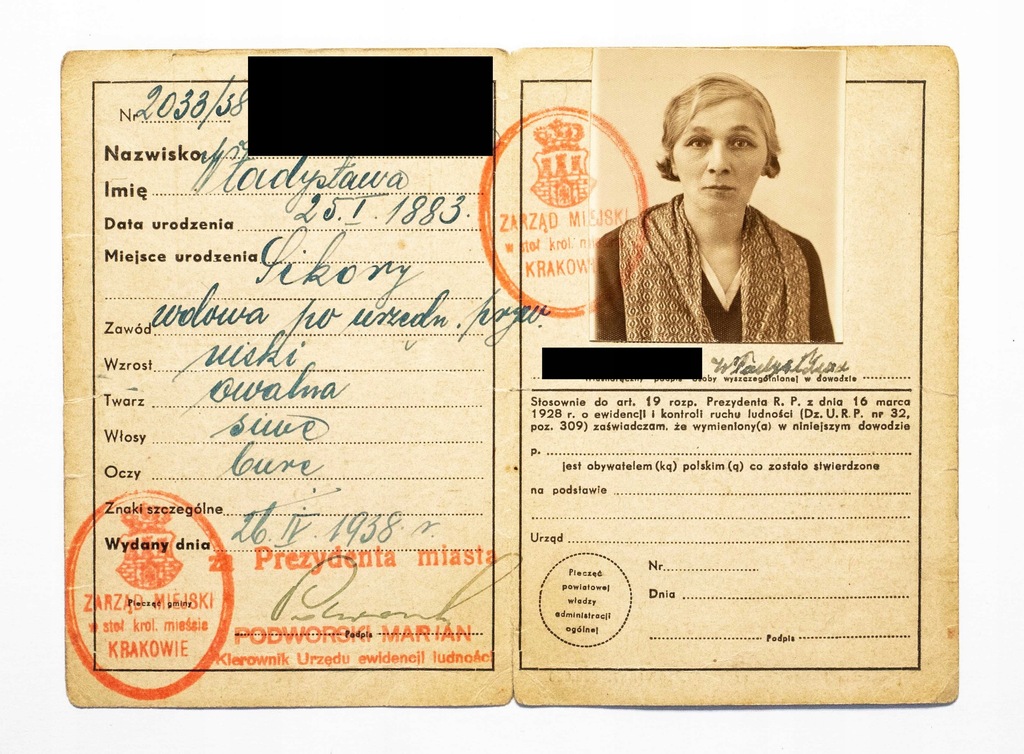 STARY DOKUMENT - DOWÓD OSOBISTY, KRAKÓW 1938 - 15145113723 - oficjalne ...