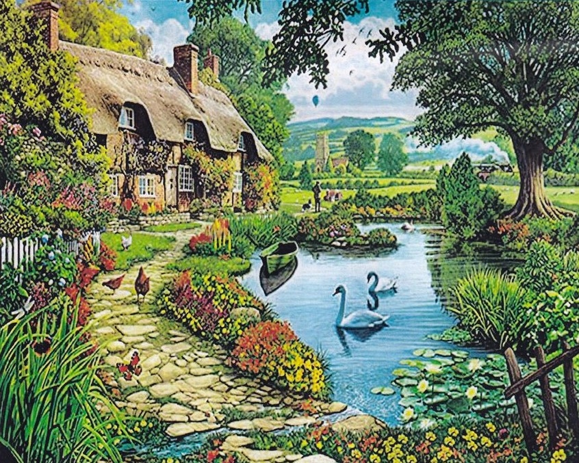 X098 DIY haft krzyżykowy zestaw nadruk 50x40 chata - 14180586143 - oficjalne archiwum Allegro