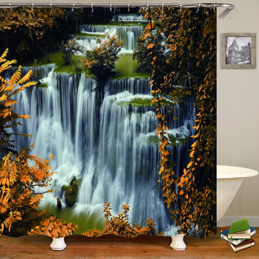 ZASLONA PRYSZNICOWA 3D wodospad las wodoodporna - 12543206269 ...