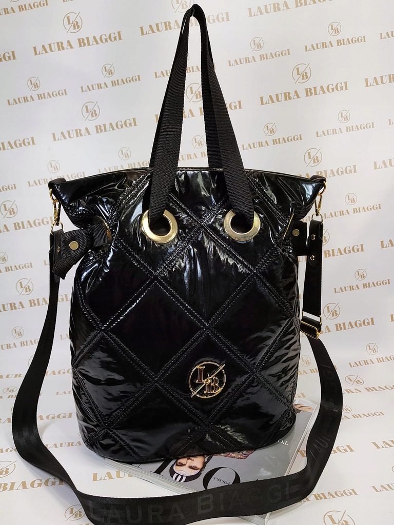 LAURA BIAGGI DUŻA TORBA WOREK lakier black - 12870459782 - oficjalne archiwum Allegro