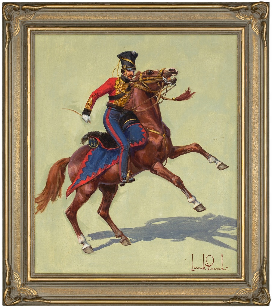 Leszek PIASECKI (1928-1991) Huzar na koniu - 13115331386 - oficjalne archiwum Allegro