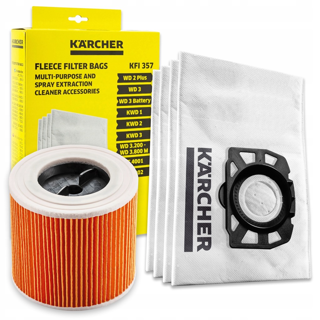 ORYGINALNE WORKI KARCHER 4 SZT FIZELINOWE DO ODKURZACZA FILTR DO WD3 ...