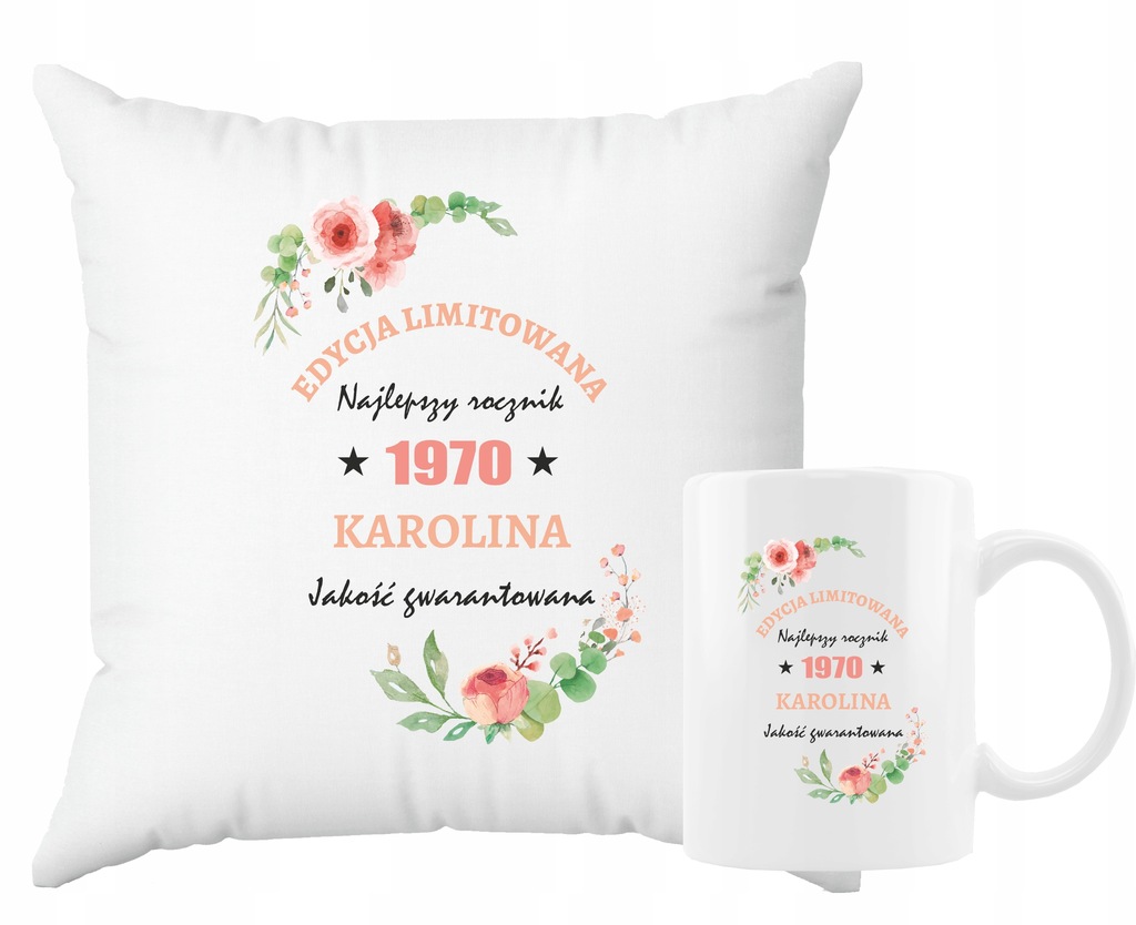 PODUSZKA KUBEK PREZENT NA 18 30 40 URODZINY ZESTAW - 10930323455 - oficjalne archiwum Allegro