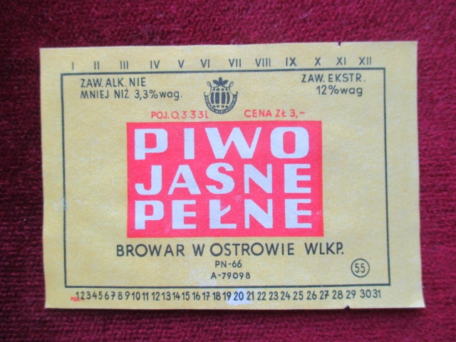 BROWAR OSTRÓW WLKP PIWO ETYKIETA PRL - 8244736530 - oficjalne archiwum Allegro
