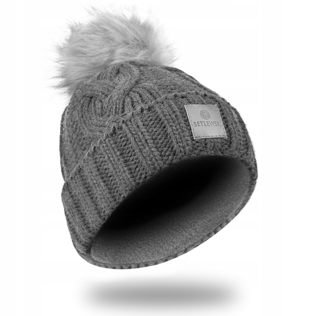 Betlewski Ciepła czapka damska na polarze pompon - 12810338966 - oficjalne archiwum Allegro