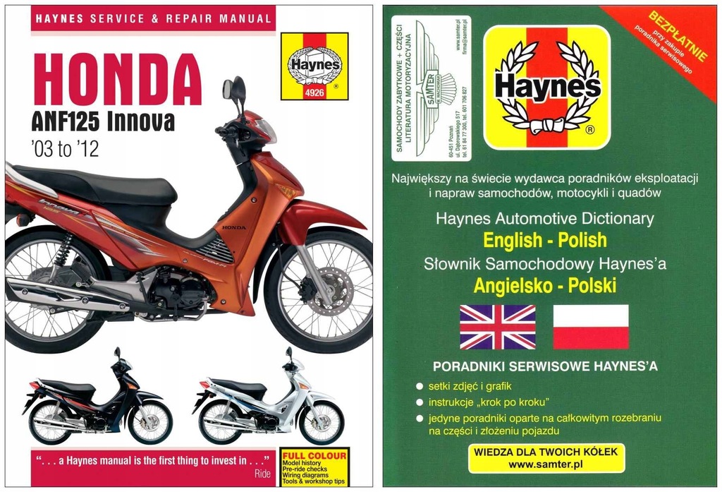 HONDA ANF 125 Innova (2003-12) skutery INSTRUKCJA - 11613982297 ...