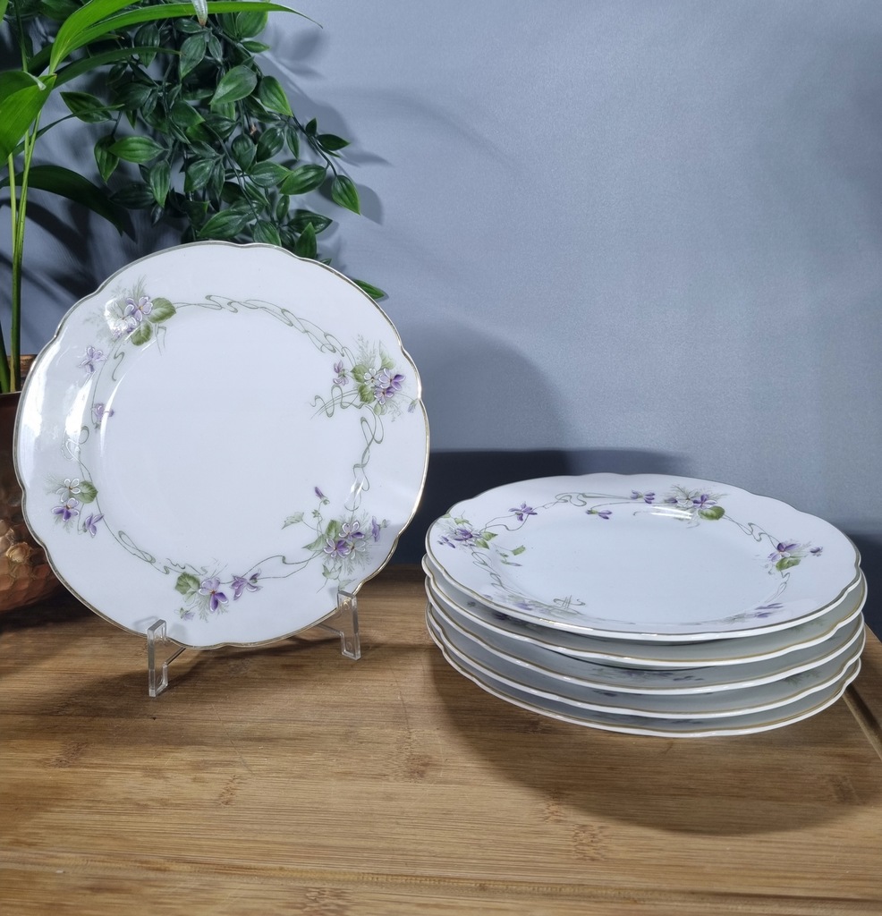 Talerzyki deserowe 6 szt .sygnowane kwiaty fiołki - 12808058874 - oficjalne archiwum Allegro