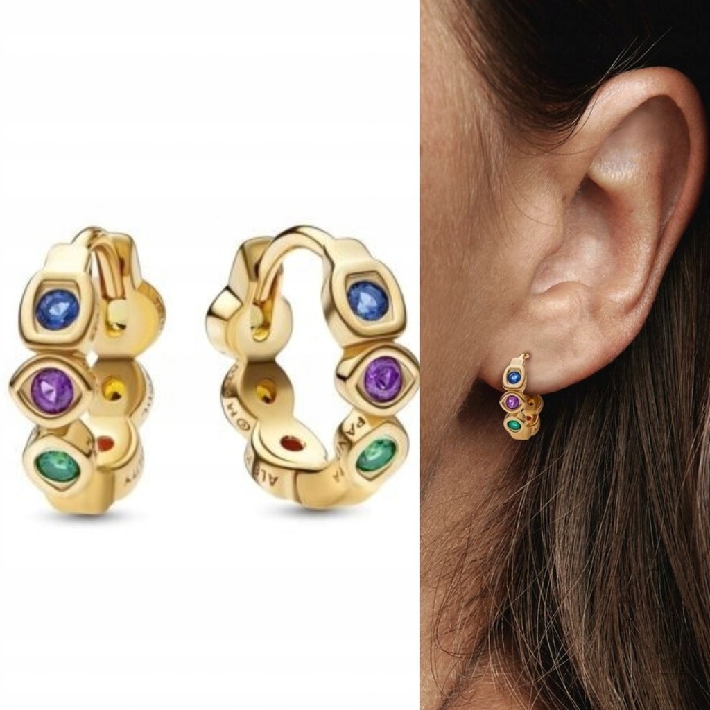 925 Srebro Kolczyki obręcze Kamienie nieskończoności, Marvel, Avengers ...