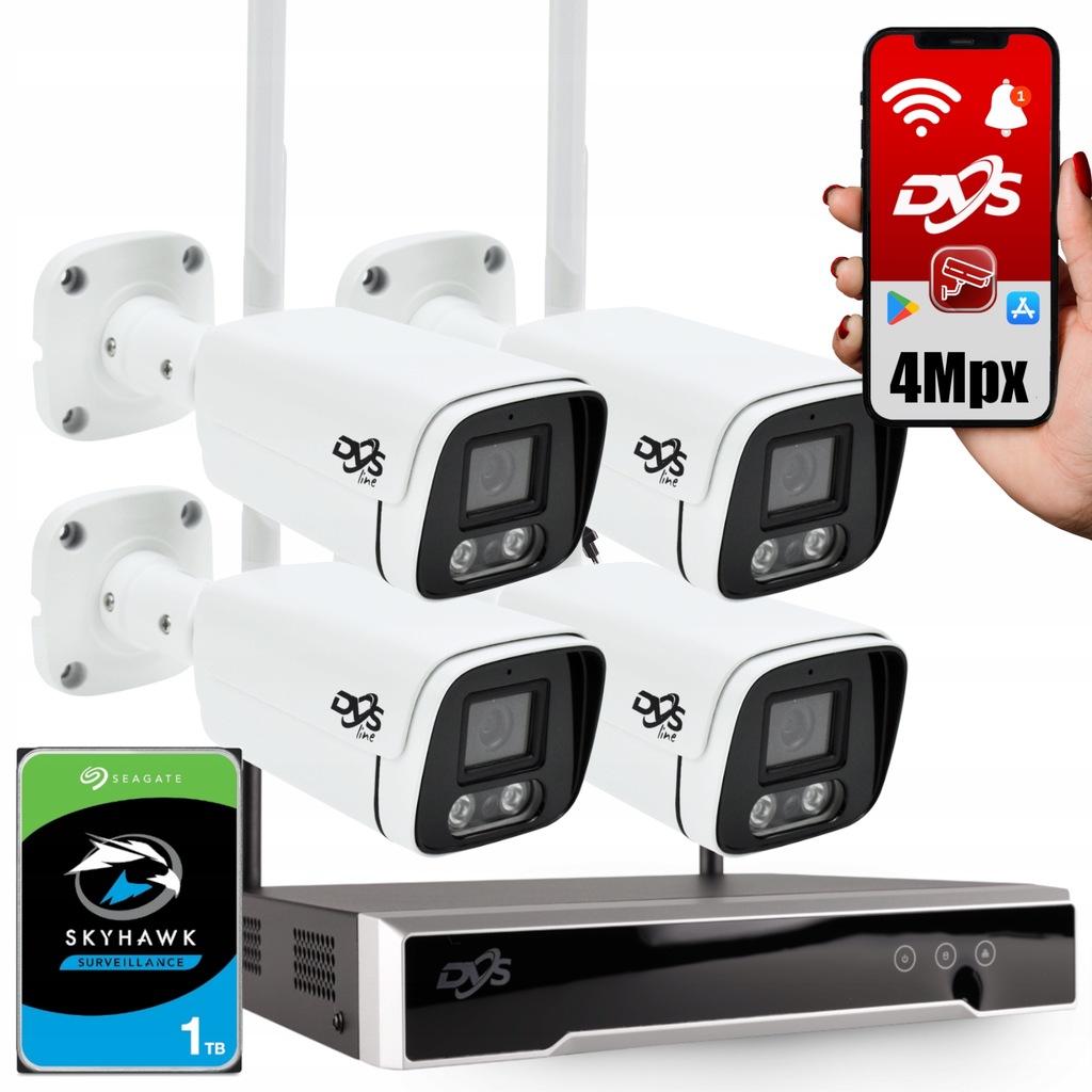 SYSTEM MONITORING IP WiFi 4Mpx ZESTAW 4 KAMER DVS - 9558358990 ...