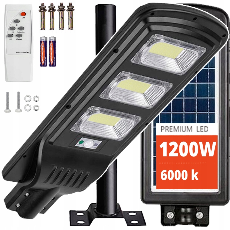 Duża Mocna Lampa Solarna LED z Czujnikiem Pilot do Sterowania Uliczna 1200W - 15122538306 ...
