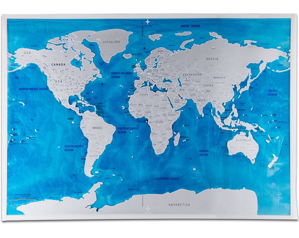 HIT DUŻA MAPA ŚWIATA OCEANÓW ZDRAPKA NIEBIESKA HIT - 7419860471 ...