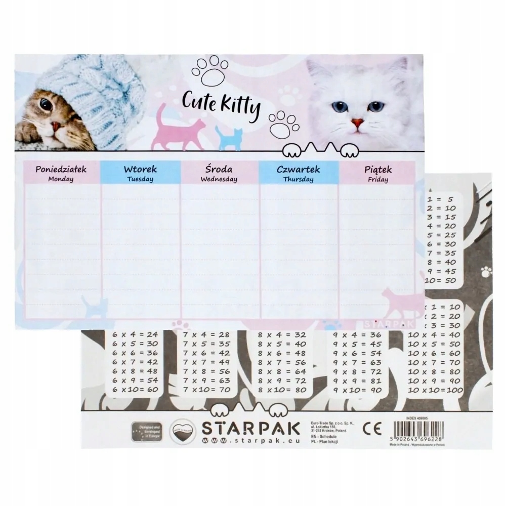 PLAN LEKCJI A5 KOTKI CUTE KITTY TABLICZKA MNOŻENIA - 14064064437 - oficjalne archiwum Allegro