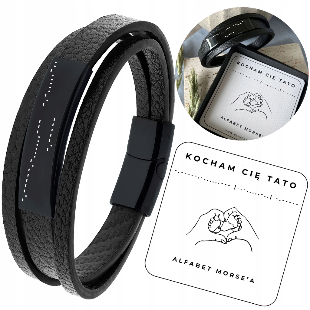 PREZENT DLA TATY Bransoletka skórzana ALFABET MORSE'A stal GRAWER GRATIS - 17193727219 ...