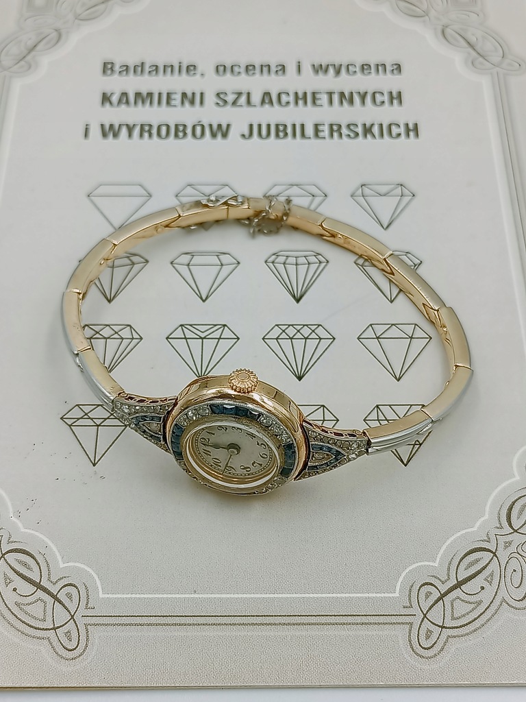 Oryginalny złoty zegarek z diamentami i szafirami - 12504501803 ...