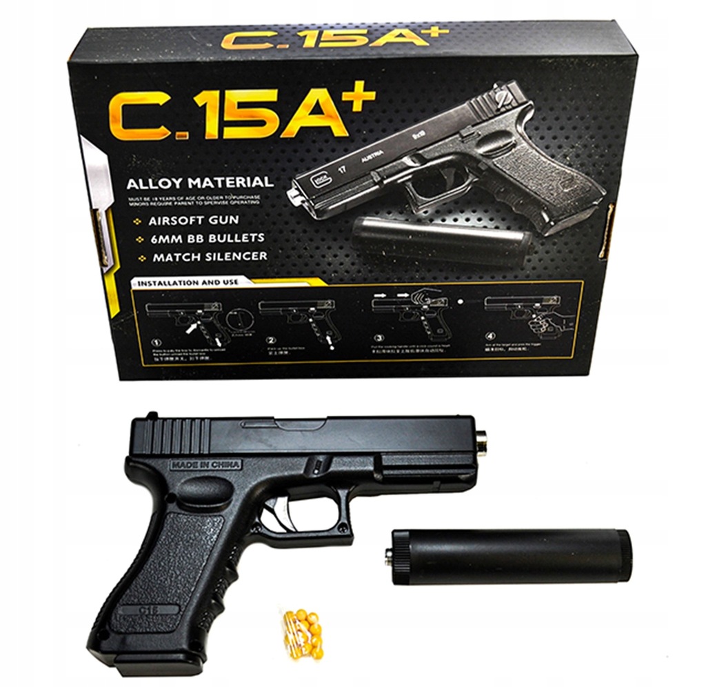 METALOWY REPLIKA PISTOLET KULKI C15A+ GLOCK 17 ASG - 12451129350 ...