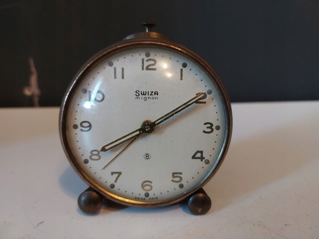 STARY MOSIĘŻNY KOLEKCJONERSKI BUDZIK - SWIZA MIGNON 8 DAY - SWISS - NR ...