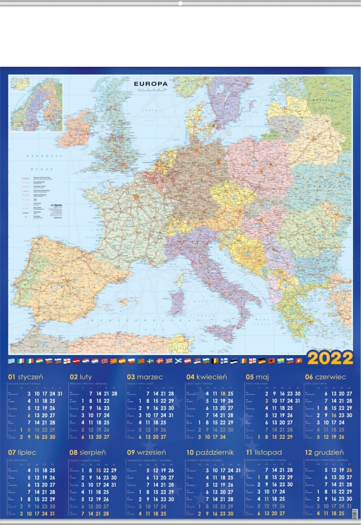Kalendarz plakatowy B1 67x97cm MAPA EUROPY 2022 - 11187709369 - oficjalne archiwum Allegro