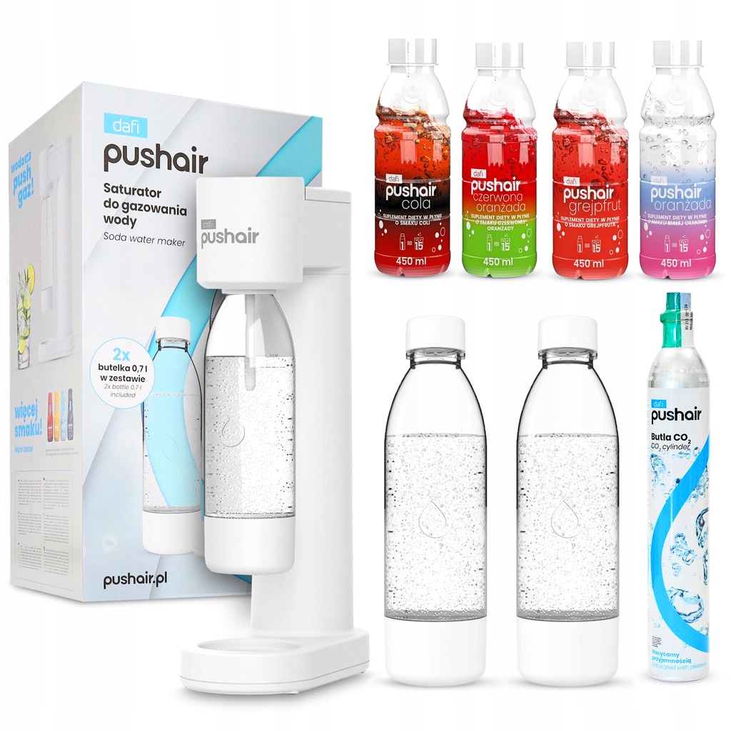 SATURATOR PUSHAIR DAFI | BUTELKA 0,7L | NABÓJ CO2 | 4x SYROPY SMAKOWE ...