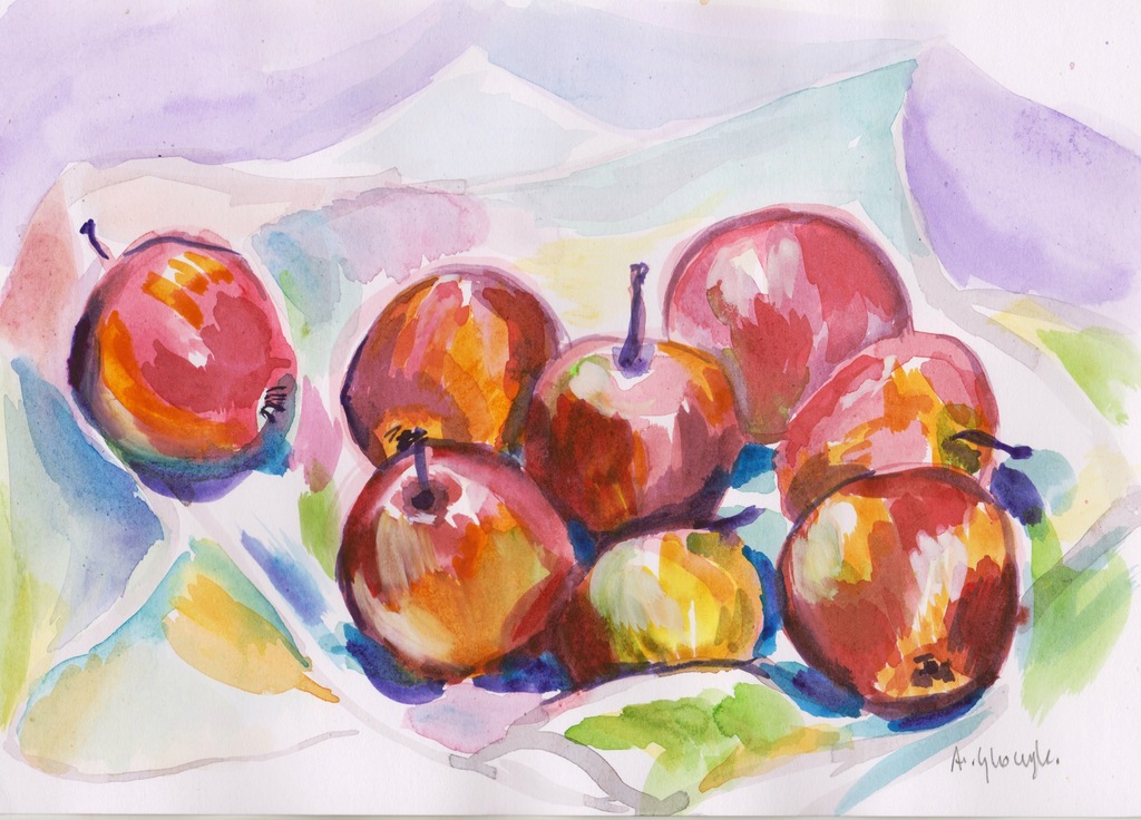 Jabłka na serwecie, akwarela, 21x29,7cm - 15346629387 - oficjalne ...