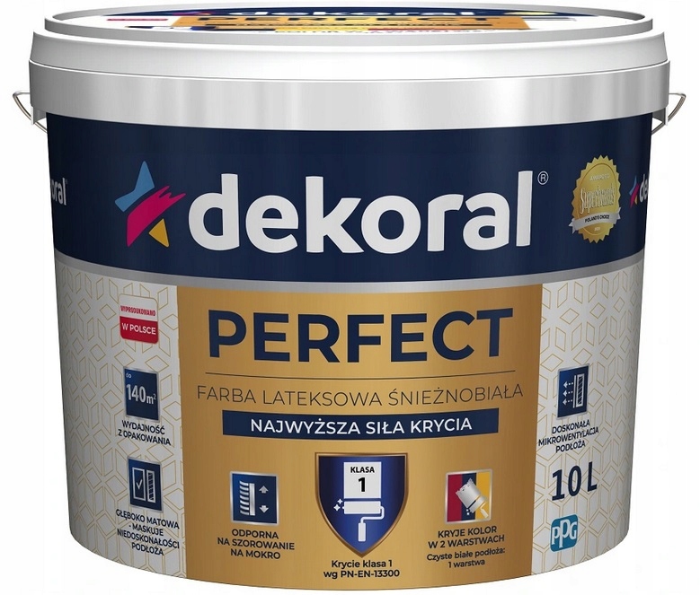 DEKORAL PERFECT FARBA LATEKSOWA DO ŚCIAN I SUFITÓW ŚNIEŻNOBIAŁA 10L ...