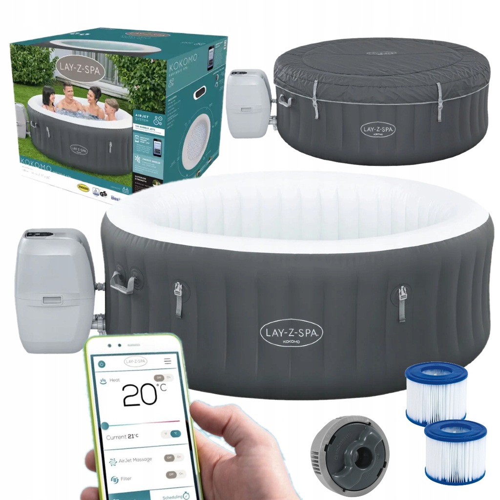 BESTWAY JACUZZI LAY-Z SPA KOKOMO 180x66cm 4os 120 dysz hydromasaż WiFi ...