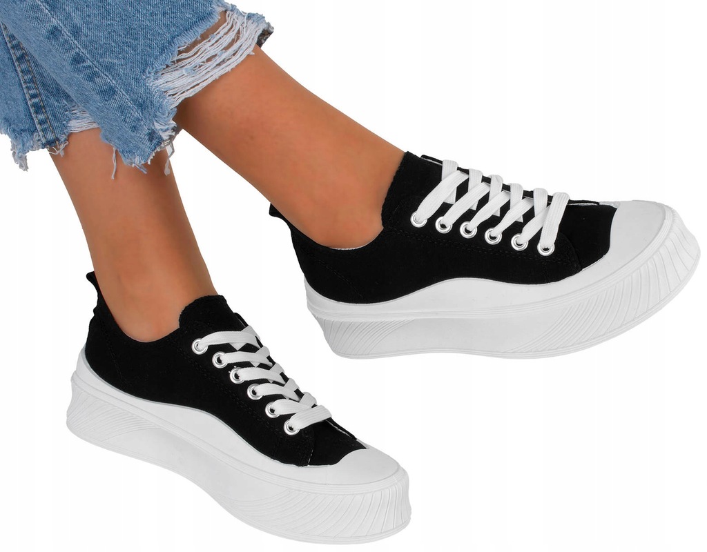 7252 CZARNE NISKIE TRAMPKI PLATFORMA TENISÓWKI 39 - 13521603023 ...