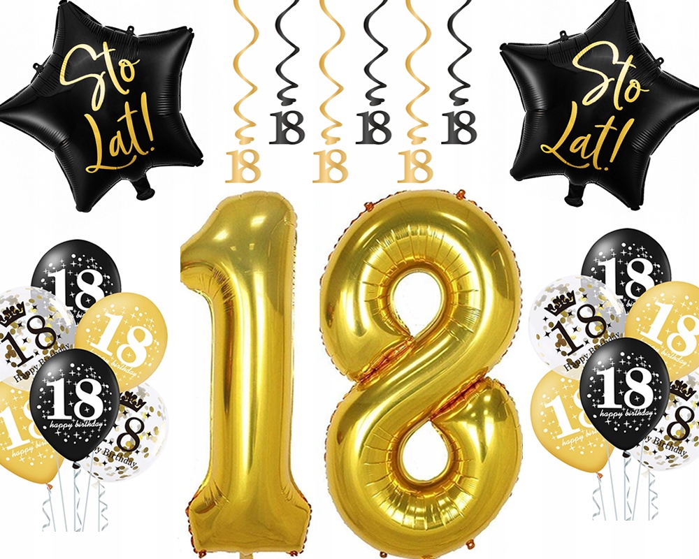 ZESTAW DEKORACJI BALONY 18 URODZINY ZŁOTY - 11294229505 - oficjalne archiwum Allegro