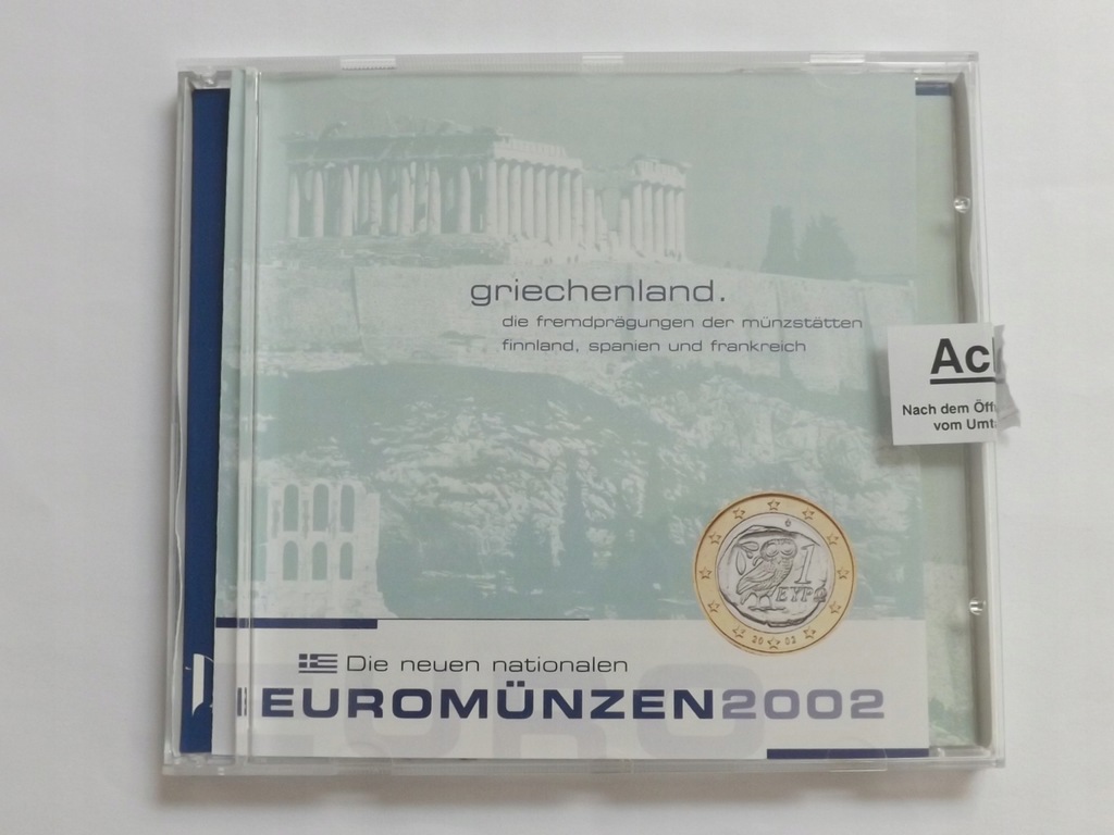 Grecja 2002 , 1 i 2 Euro lit. S - 1 c , 2c , 5c i 50 c lit. F - 20 c ...