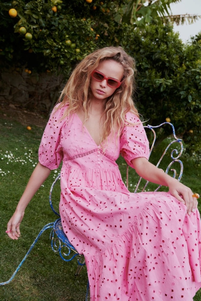 Różowa ażurowa sukienka ZARA LUX maxi boho letnia - 12338939793 - oficjalne archiwum Allegro