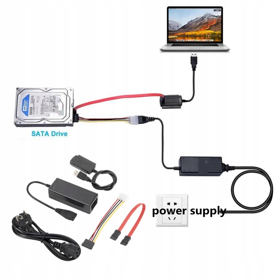 ADAPTER 3W1 USB IDE SATA ATA 2.5 "3.5" - 13187234373 - oficjalne archiwum Allegro