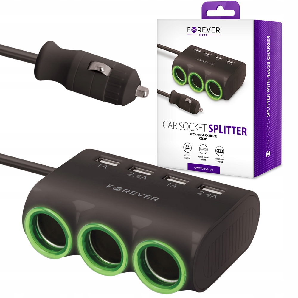 ROZDZIELACZ GNIAZDA ZAPALNICZKI ROZGAŁĘŹNIK DO SAMOCHODU AUTA 12-24V 4xUSB - 15137597040 ...