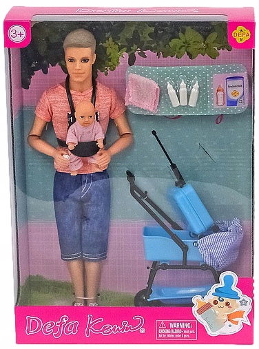 Lalka Defa Kevin Tata z bobasem wózek i nosidełko - 11514346989 ...