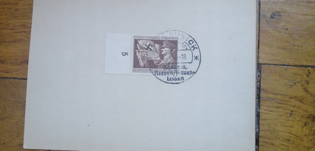 III Rzesza Znaczek Rocznicowy Adolf Hitler stempel z 1945 roku ...