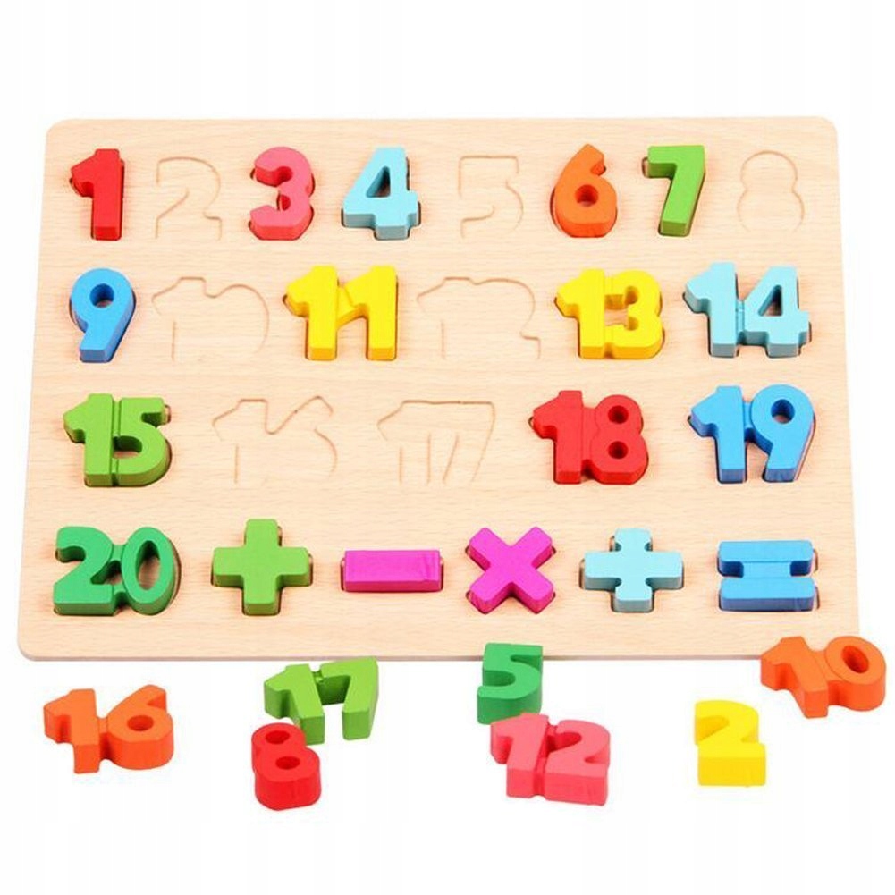 CYFRY KLOCKI DREWNIANE UKŁADANKA CYFERKI PUZZLE - 7370202832 ...