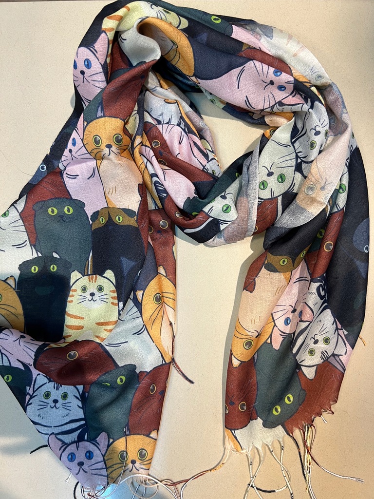 Szalik w koty czarny wielobarwny cienki hit super - 12619323152 - oficjalne archiwum Allegro