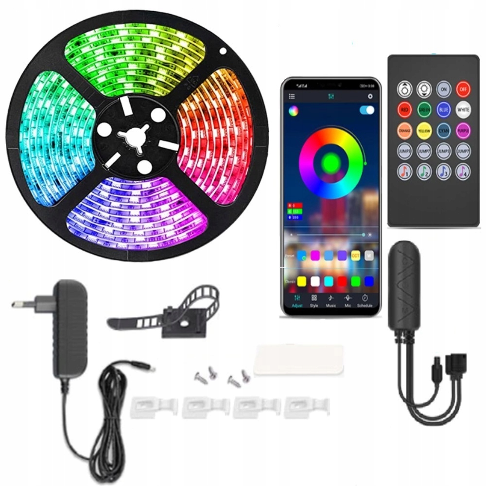 TAŚMA LED 10M RGB APLIKACJA BLUETOOTH MUZYKA PILOT - 12089707789 ...