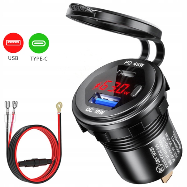 Ładowarka MOTOCYKLOWA samochodowa USB QC3.0 USB-C PD Woltomierz 12-24V - 14933787513 - oficjalne ...