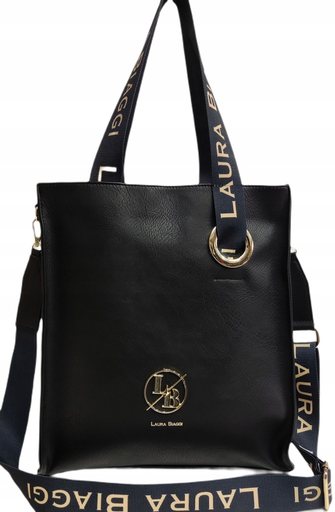 Torebka shopper Laura Biaggi czarna na ramię A4 - 12587963547 - oficjalne archiwum Allegro