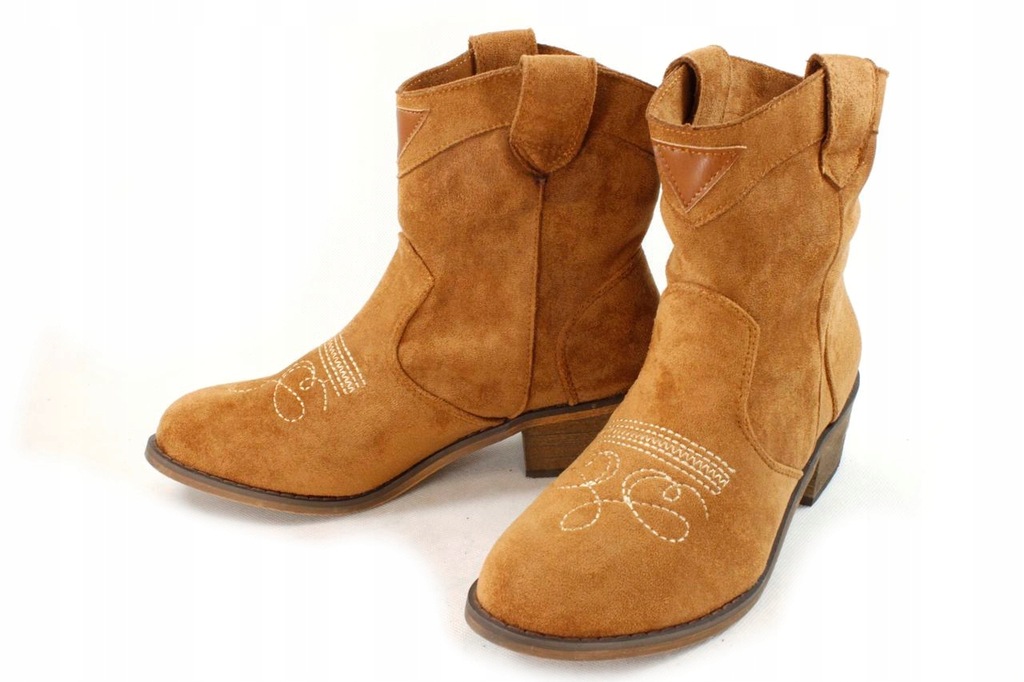 AB62 BOTKI DAMSKIE KOWBOJKI ZA KOSTKĘ ZAMSZOWE r41 - 12344662838 ...