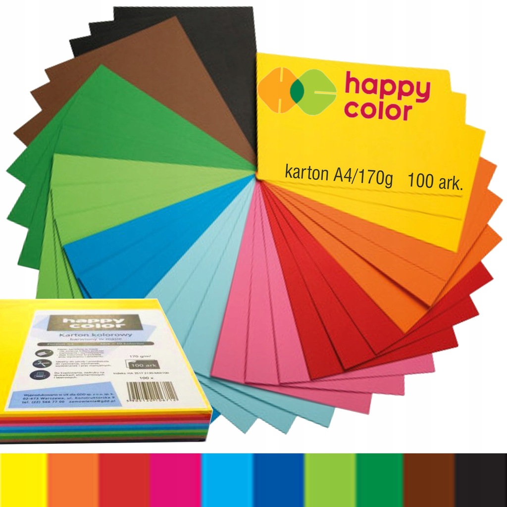 KARTON KOLOROWY HAPPY COLOR JOY A4 MIX 100 ARKUSZY - 9263594759 - oficjalne archiwum Allegro